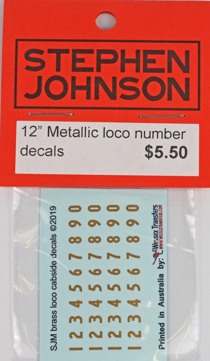 12″ metallic “brass” loco number decals – Stephen Johnson Models